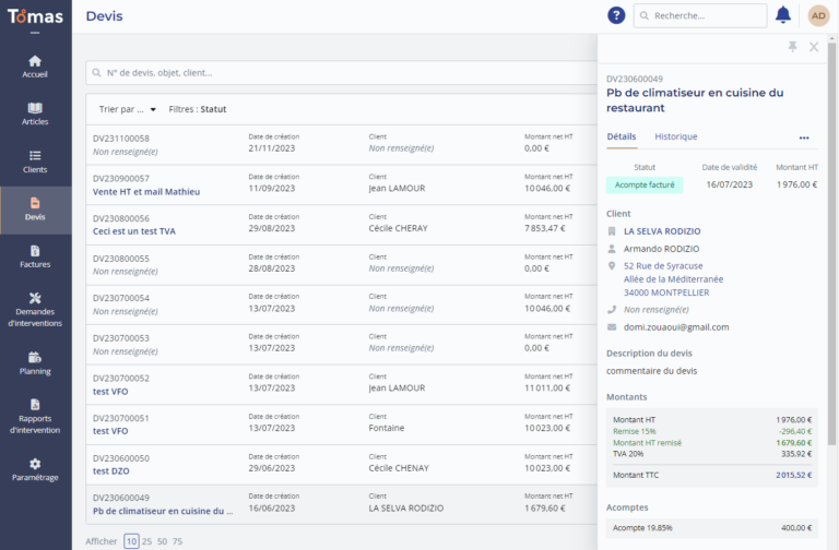Logiciel devis factures pour les artisans et TPE du bâtiment - Tomas
