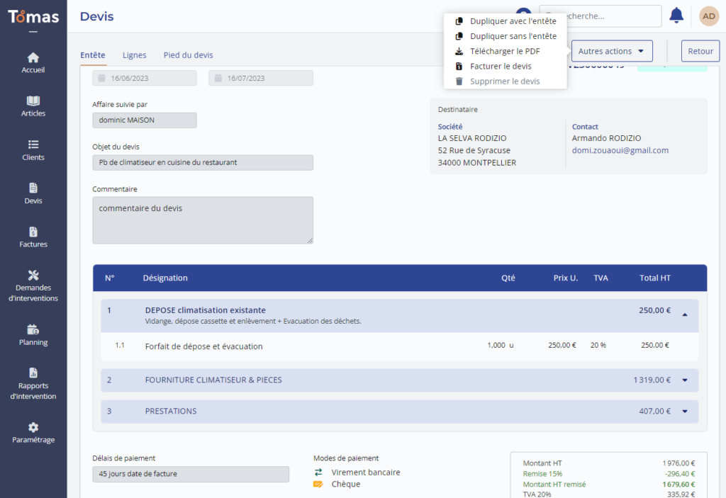 Logiciel devis factures pour les artisans et TPE du bâtiment - Tomas